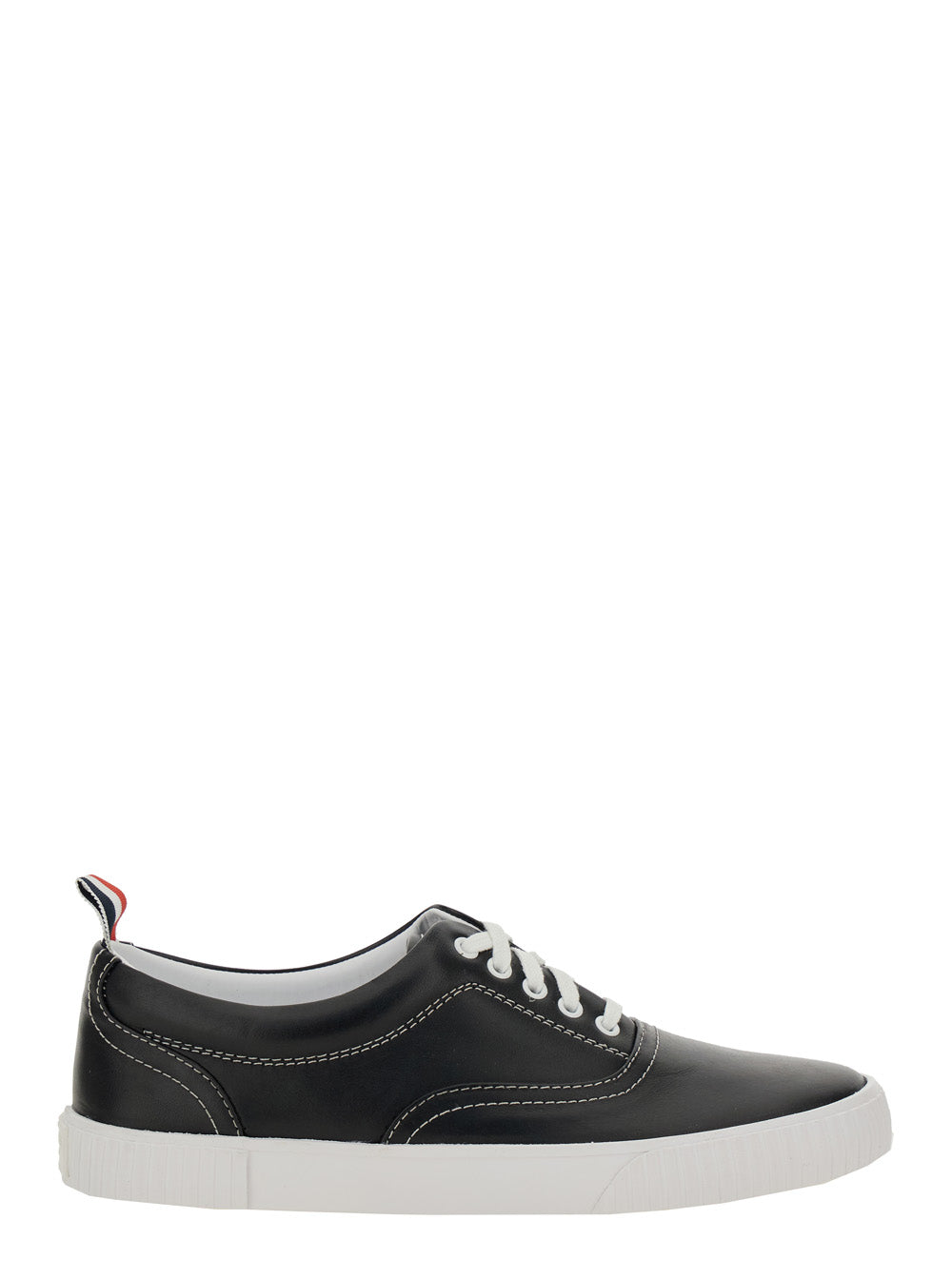 Thom Browne Men 'Heritage' Black Sneakers With Logo Tab On Heel In Lea ...