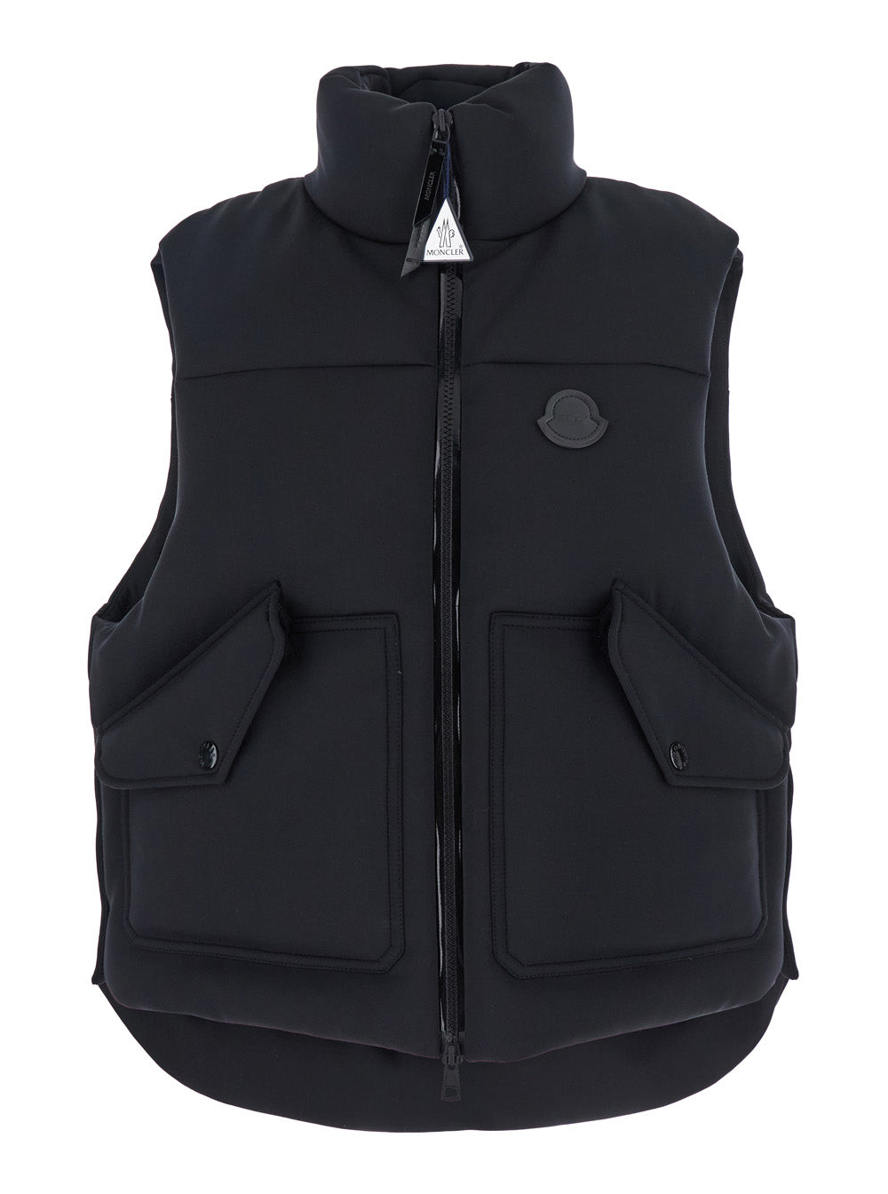 Moncler Genius Women 'Otis' Black High-Neck Vest With Logo Patch On Th ...