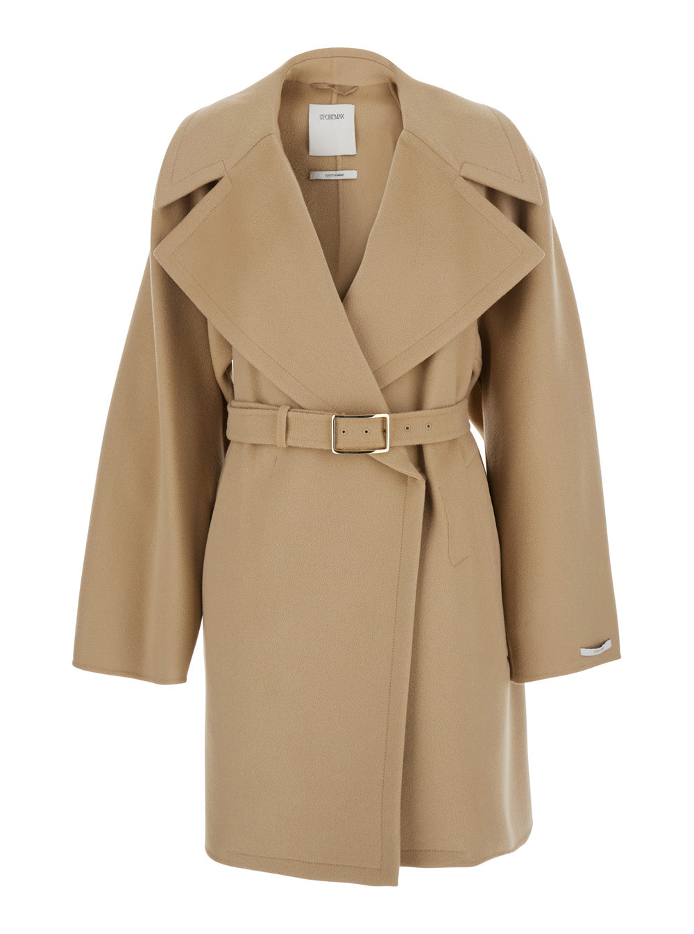 Sportmax Women Beige Coat With Wide Notched Revers And Waist Belt For ...